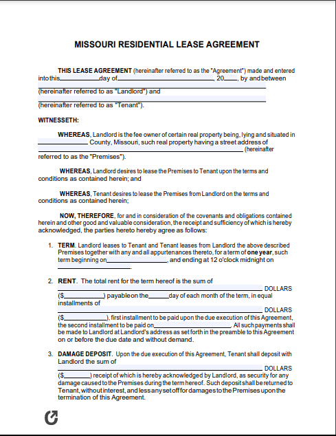 Top 5 Free Missouri (MO) Residential Lease Agreement Templates